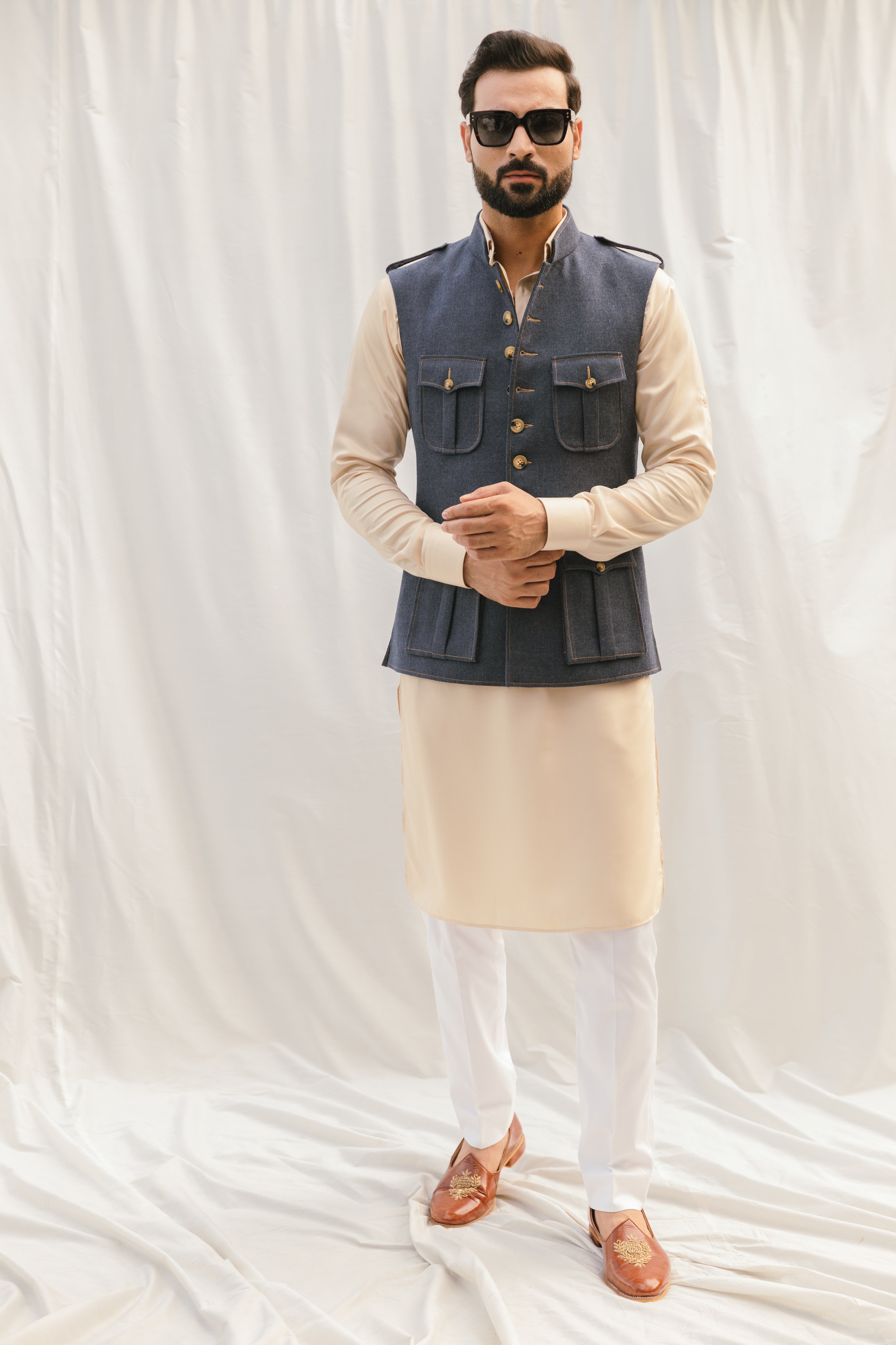 Sadri 9B in Blue colour with shoulder flaps – Bhasin Brothers