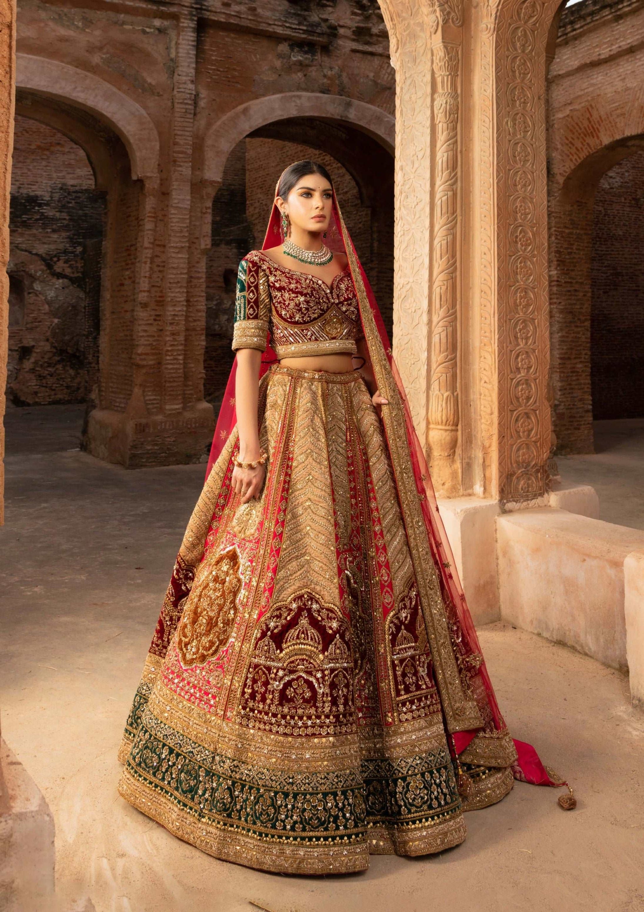 Coral Silk Bridal Lehenga with Zardozi Handwork | Premium Indian ...