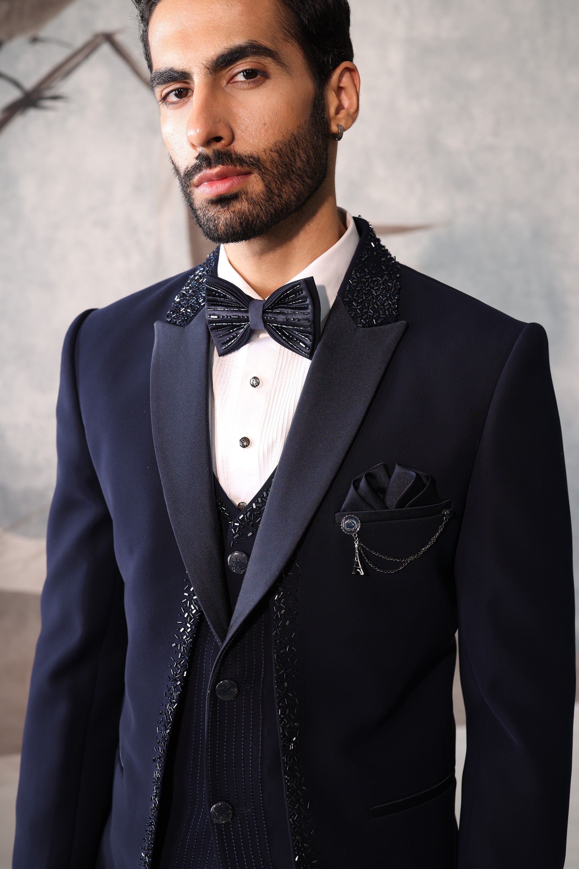 Blue Tuxedo with Thread Design for Men | Wedding & Formal Wear | Bhasin ...