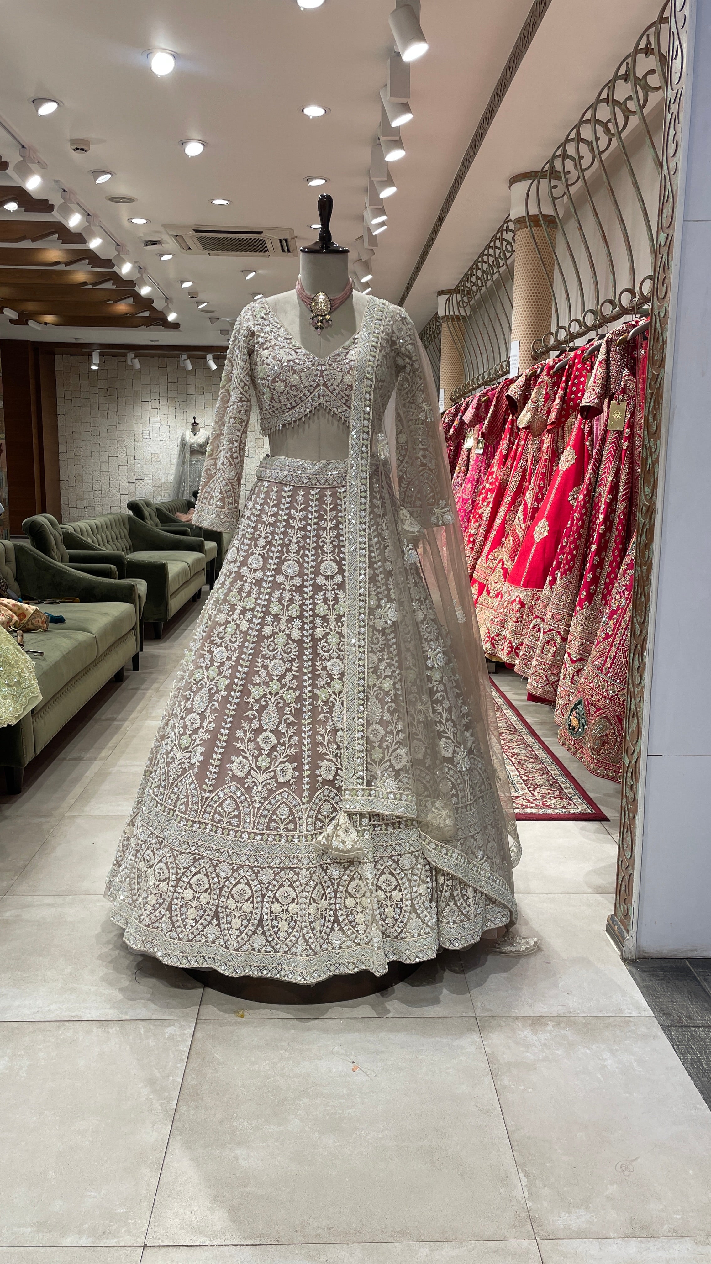 Pink colour lehenga with white threadwork – Bhasin Brothers